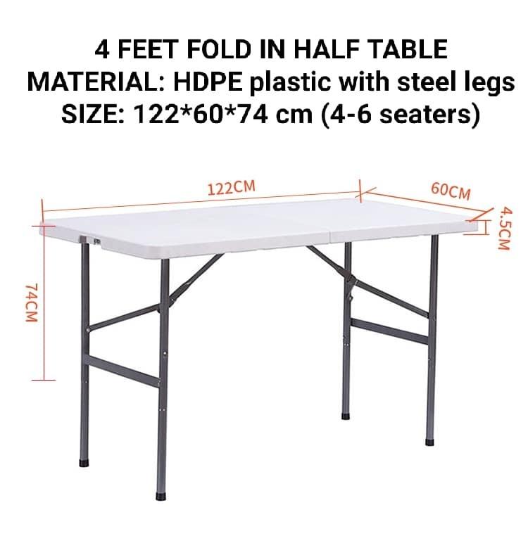 AGaTaHome Folding Table 4 feet (4-6 Seaters) with steel legs, Furniture ...
