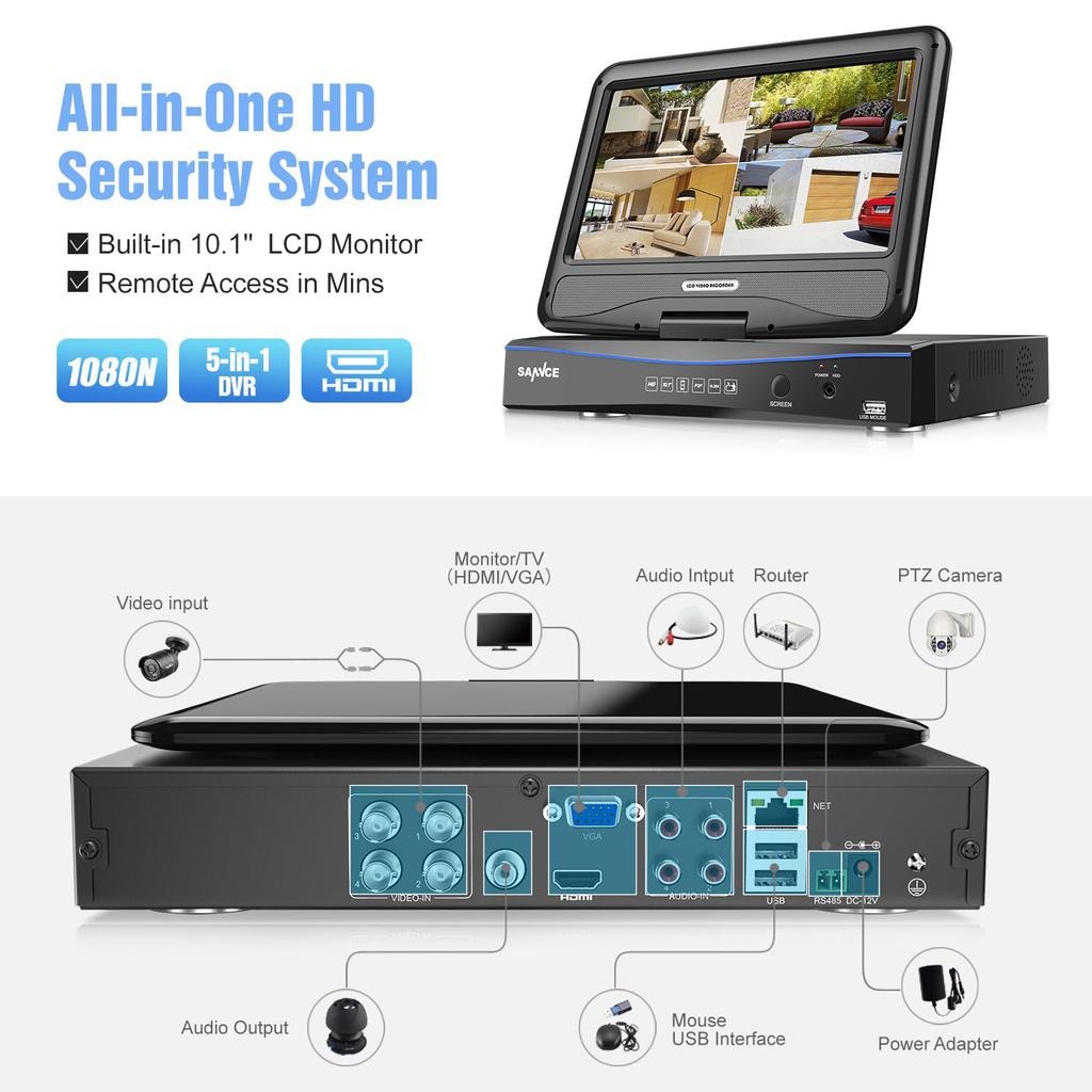 All-in-One Home Security Camera System with Built-in 10.1" LCD Monitor ...