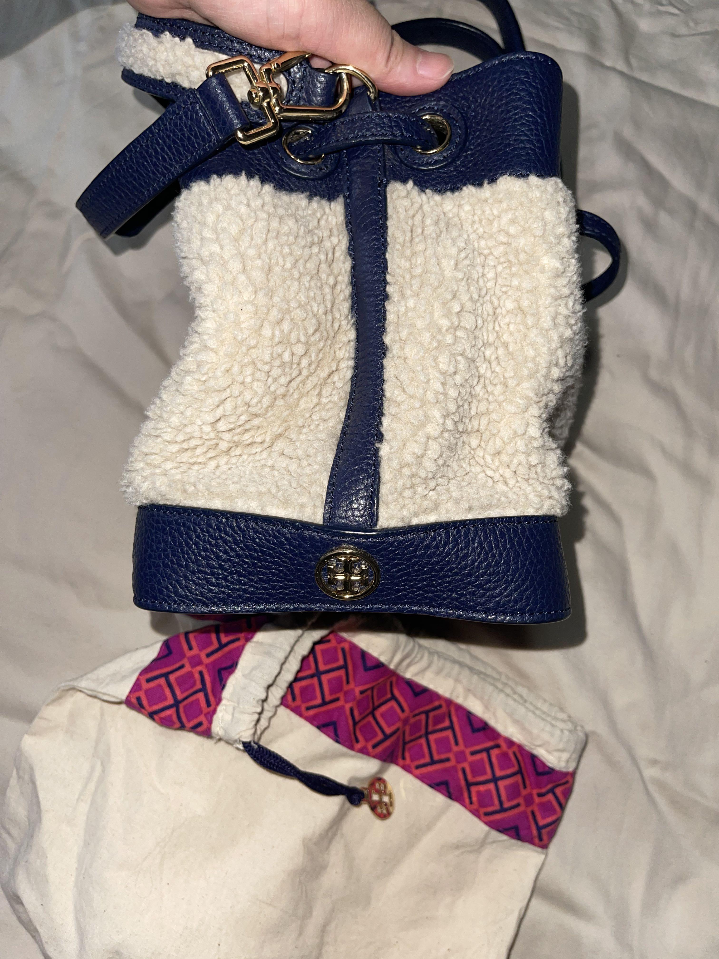 Authentic Tory burch bucket bag plush shearling fleece teddy bear bag ...