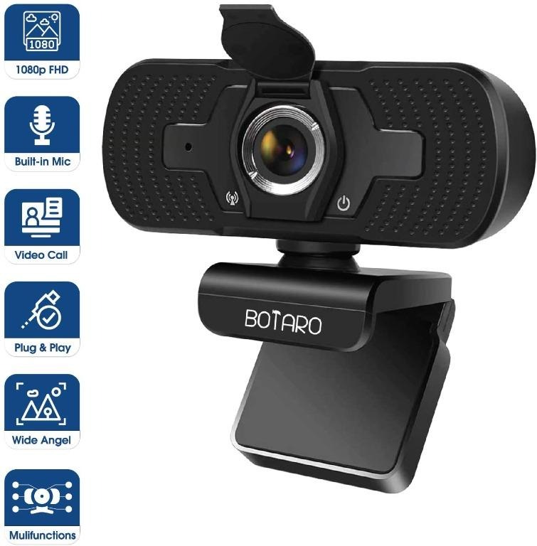 BOTARO 1080P USB Webcam with Microphone – Privacy Cover Web Camera with ...