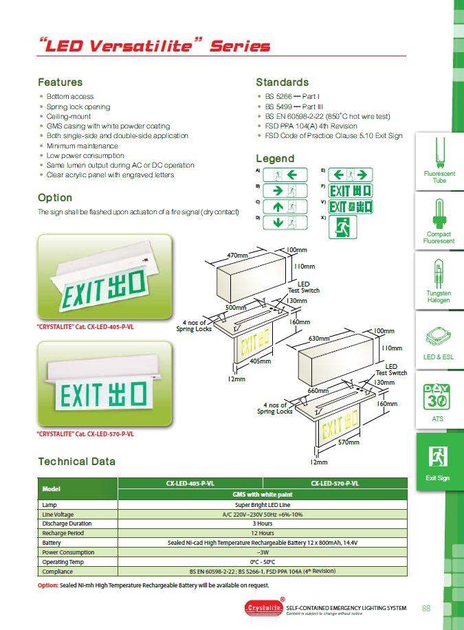 【Brand New】Exit Sign - Crystalite CX-LED-405-P-VL, 3 Hours Discharge ...