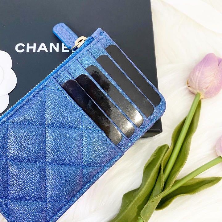CHANEL Metallic Blue Card Holder, Luxury, Bags & Wallets on Carousell