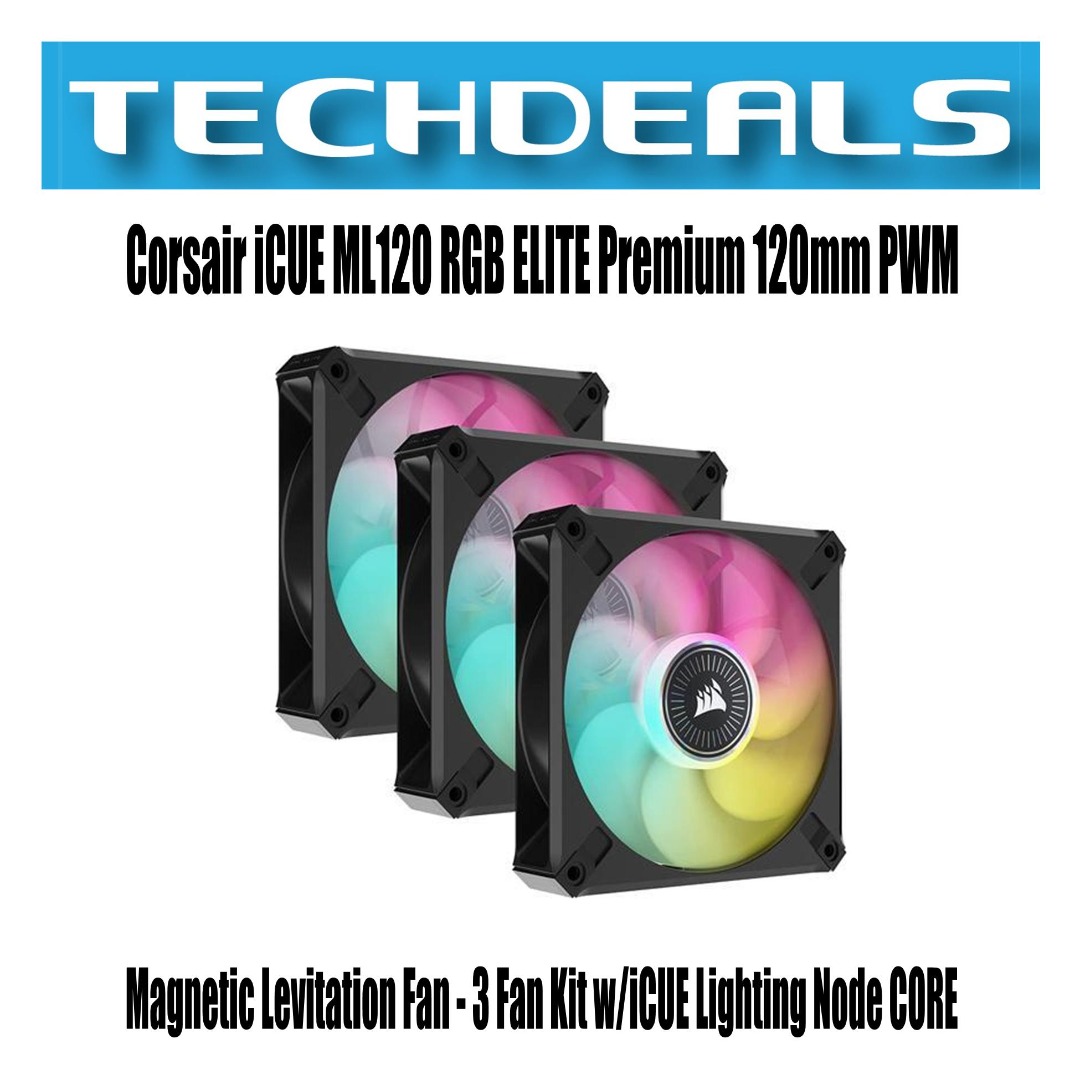 Corsair iCUE ML120 RGB ELITE Premium 120mm PWM Magnetic Levitation Fan ...