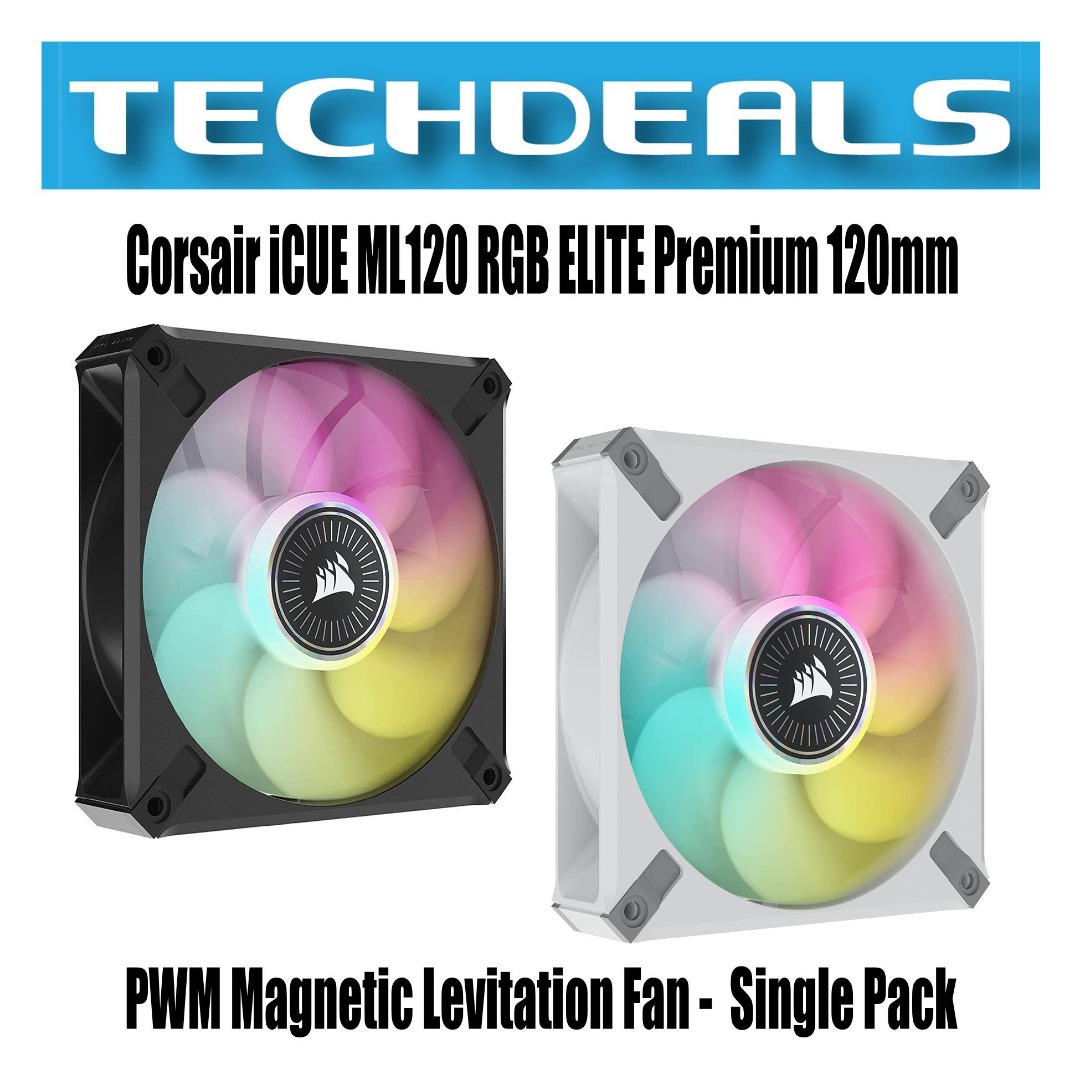 Corsair iCUE ML120 RGB ELITE Premium 120mm PWM Magnetic Levitation Fan ...