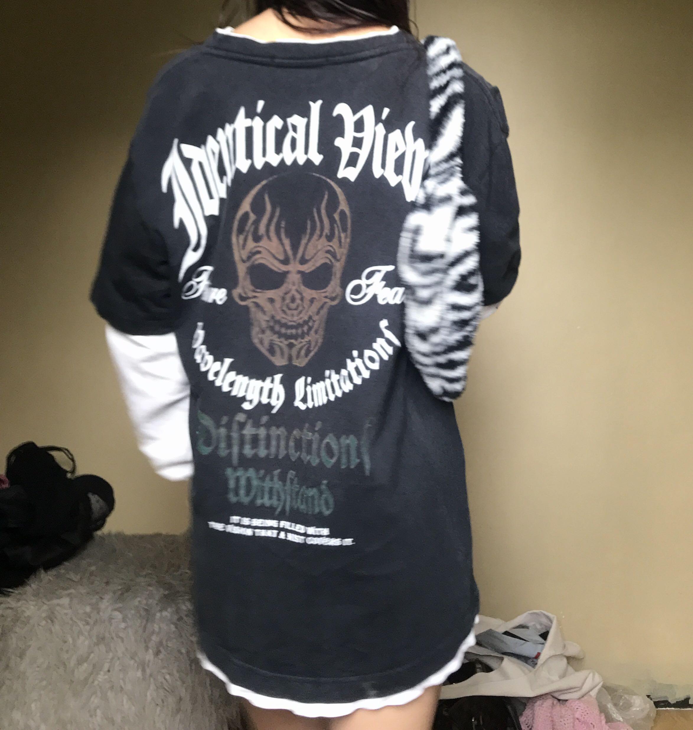 cyberpunk grunge skull black and white y2k longsleeve goth alt ...