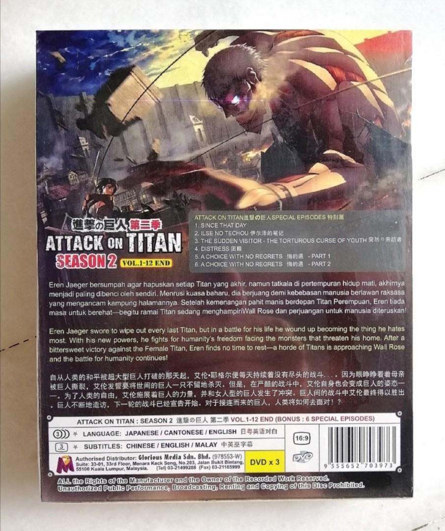 DVD - ATTACK ON TITAN SEASON 2 VOL. 1-12 END, Hobbies & Toys, Music & Media, CDs & DVDs on Carousell