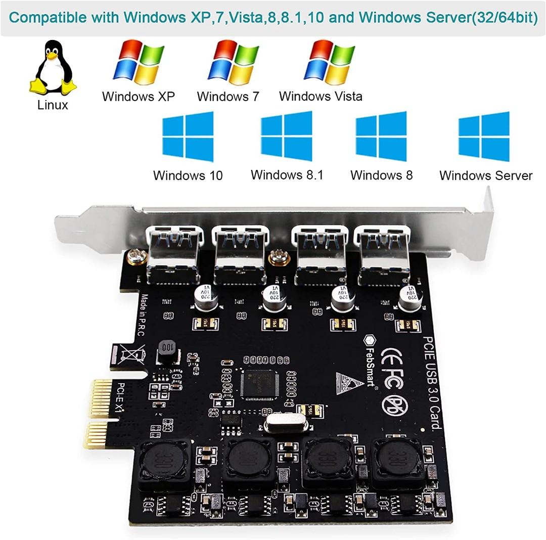 FebSmart 4 Ports USB 3.0 Super Fast 5Gbps PCI Express (PCIe) Expansion ...