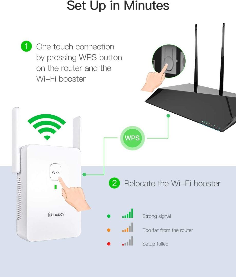 "HOHADOY WiFi Booster Range Extender, 1200Mbps Wireless Signal Repeater Dual Band Extend Dual ...