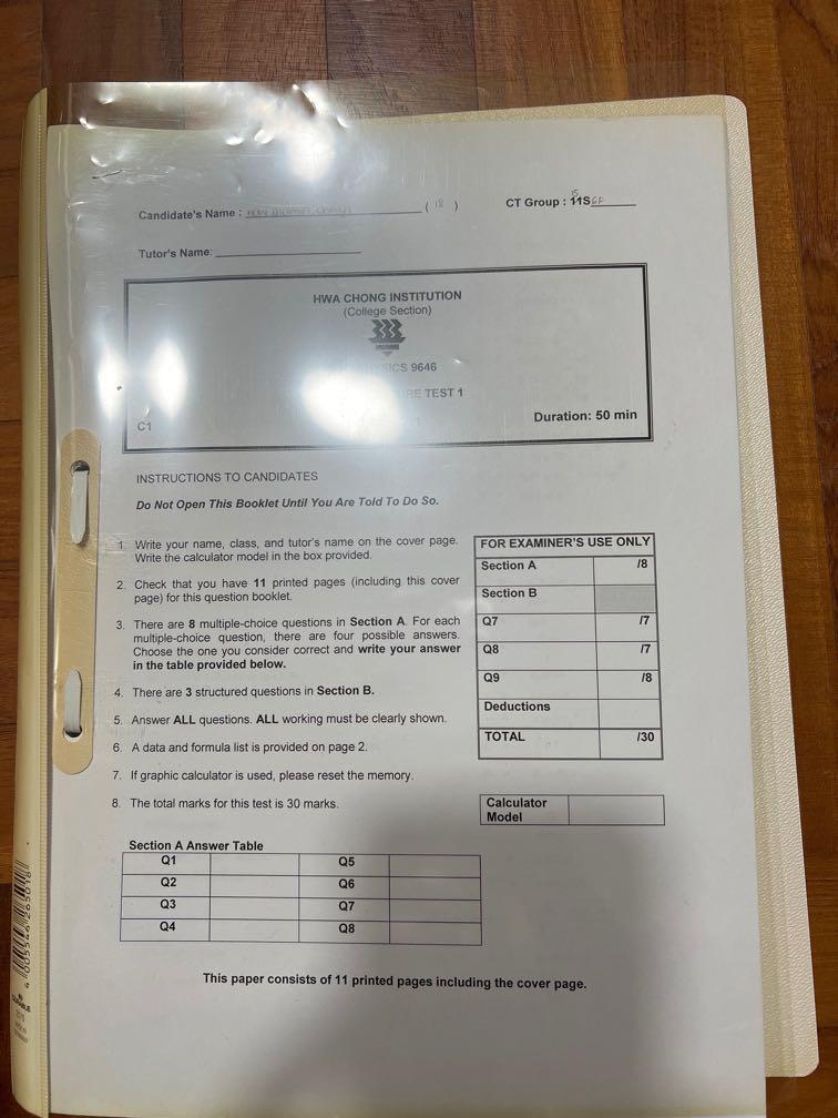 Hwa Chong JC 1 past years paper, Hobbies & Toys, Books & Magazines ...