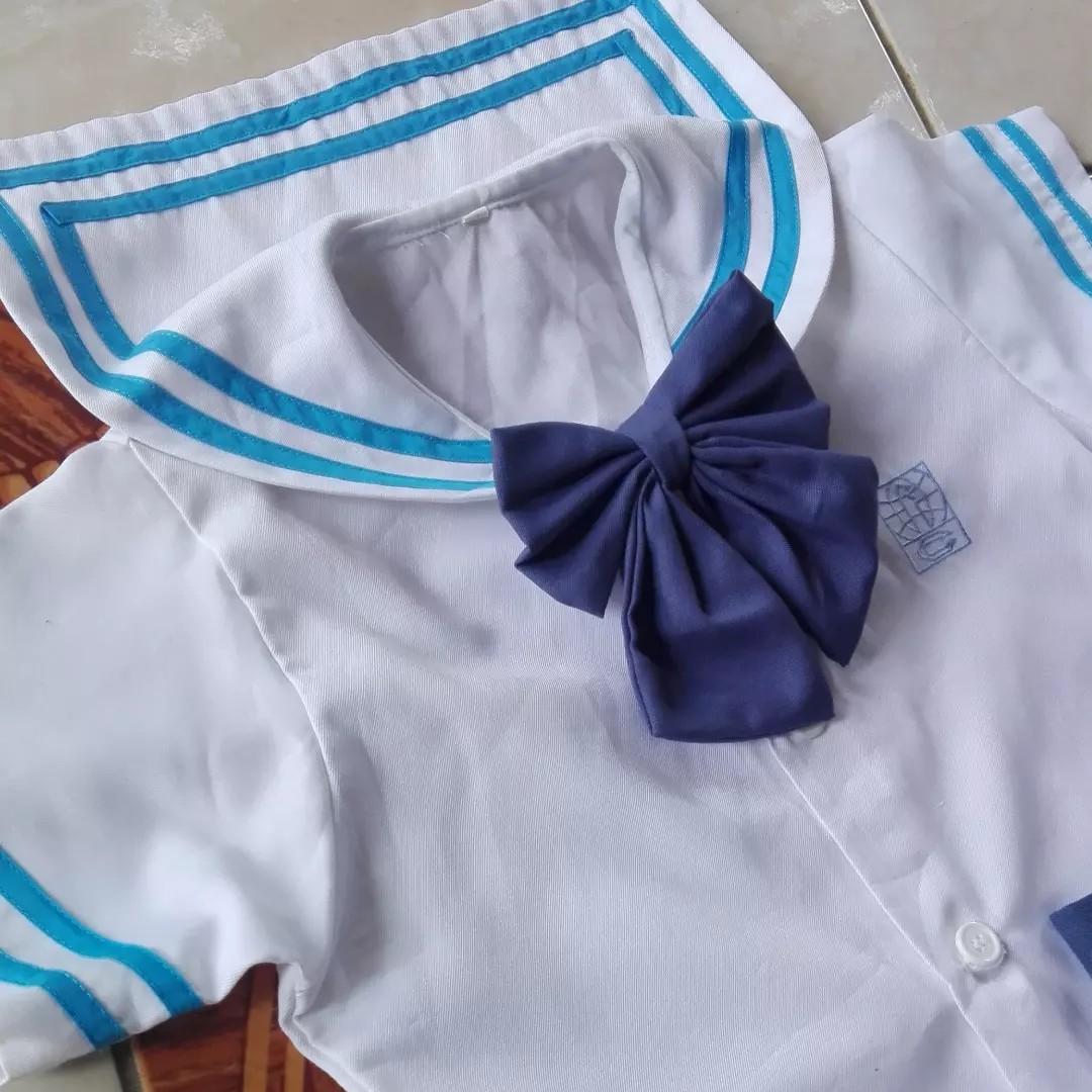 Japanese Seifuku Uniform Set (Blue) Free Pita, Fesyen Wanita, Pakaian ...