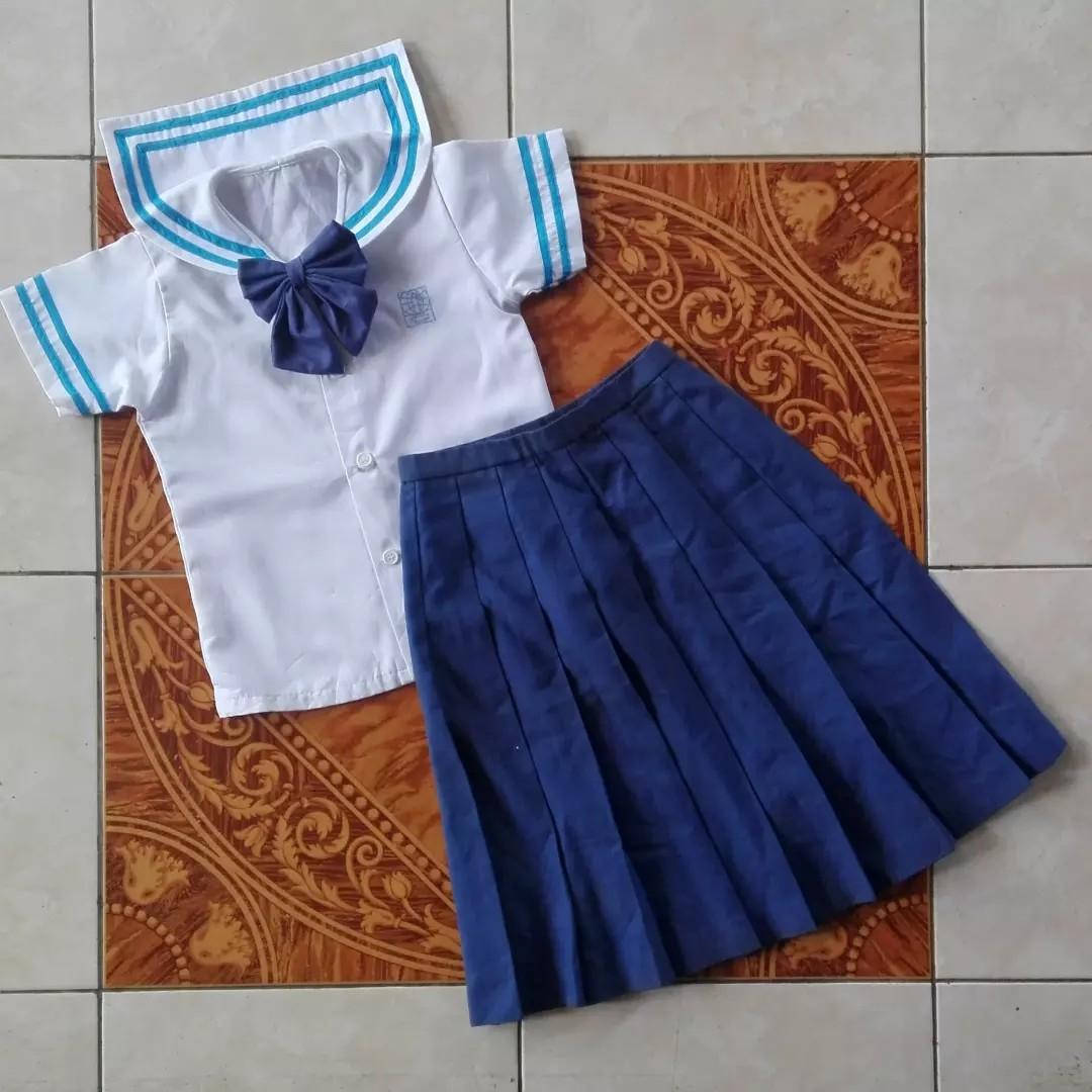 Japanese Seifuku Uniform Set (Blue) Free Pita, Fesyen Wanita, Pakaian ...