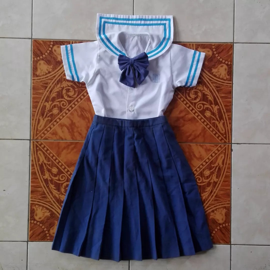 Japanese Seifuku Uniform Set (Blue) Free Pita, Fesyen Wanita, Pakaian ...