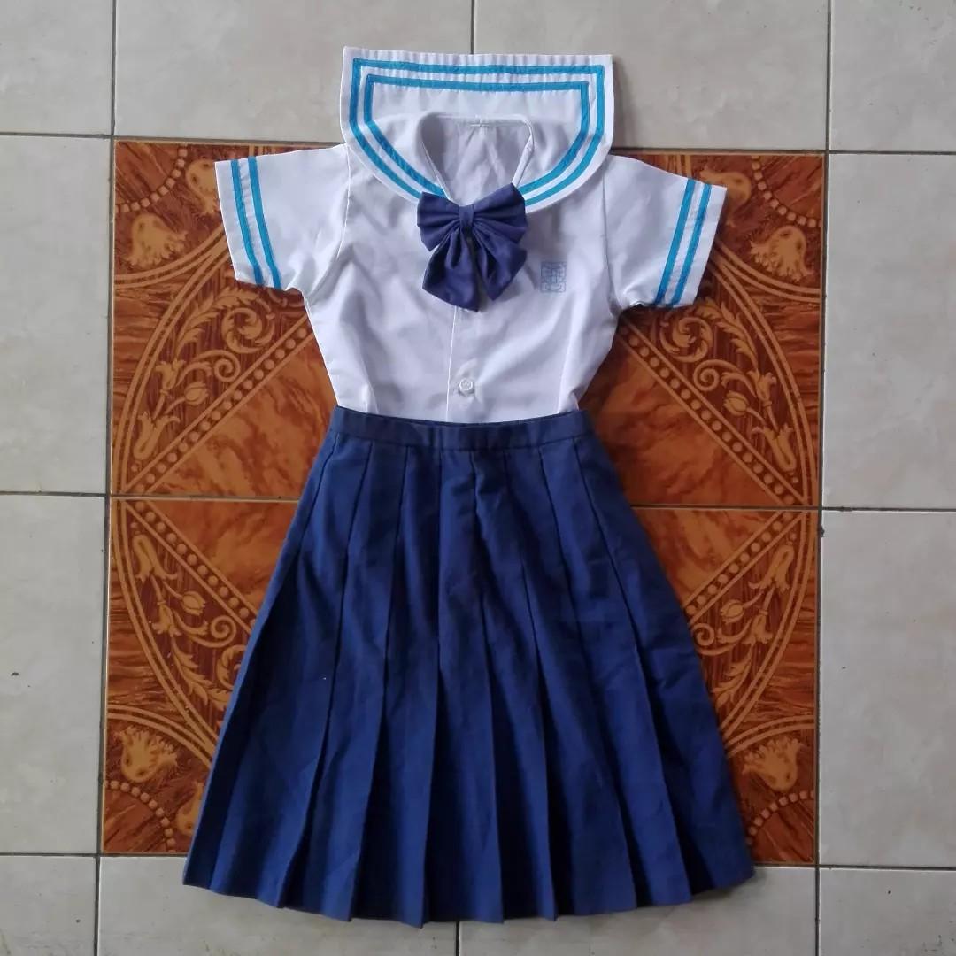 Japanese Seifuku Uniform Set (Blue) Free Pita, Fesyen Wanita, Pakaian ...