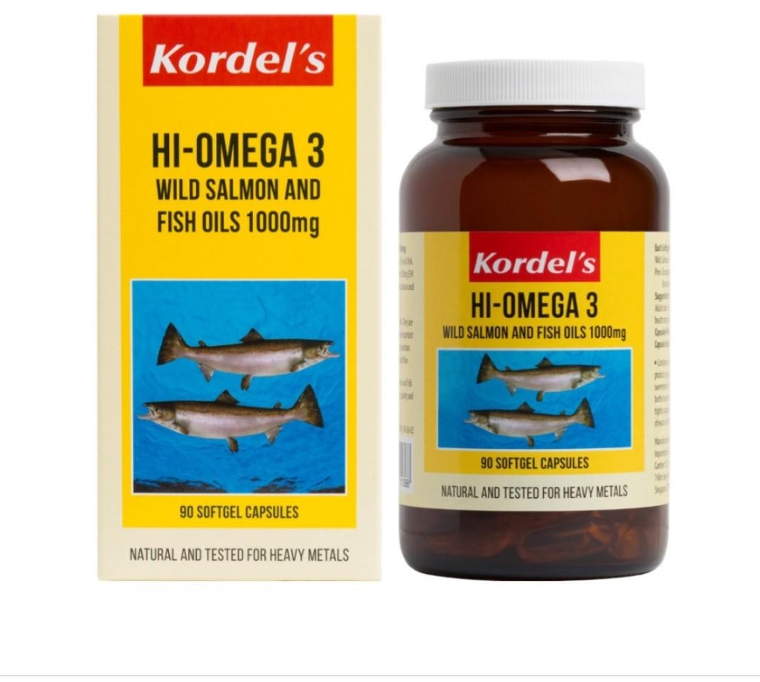 Kordel Hi Omega 3 wild salmon and fish oils 1000mg, Health & Nutrition ...