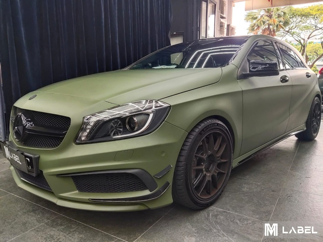 Mercedes Benz A200 Full Vinyl Wrap - Ultimate Flat Military Green, Car ...