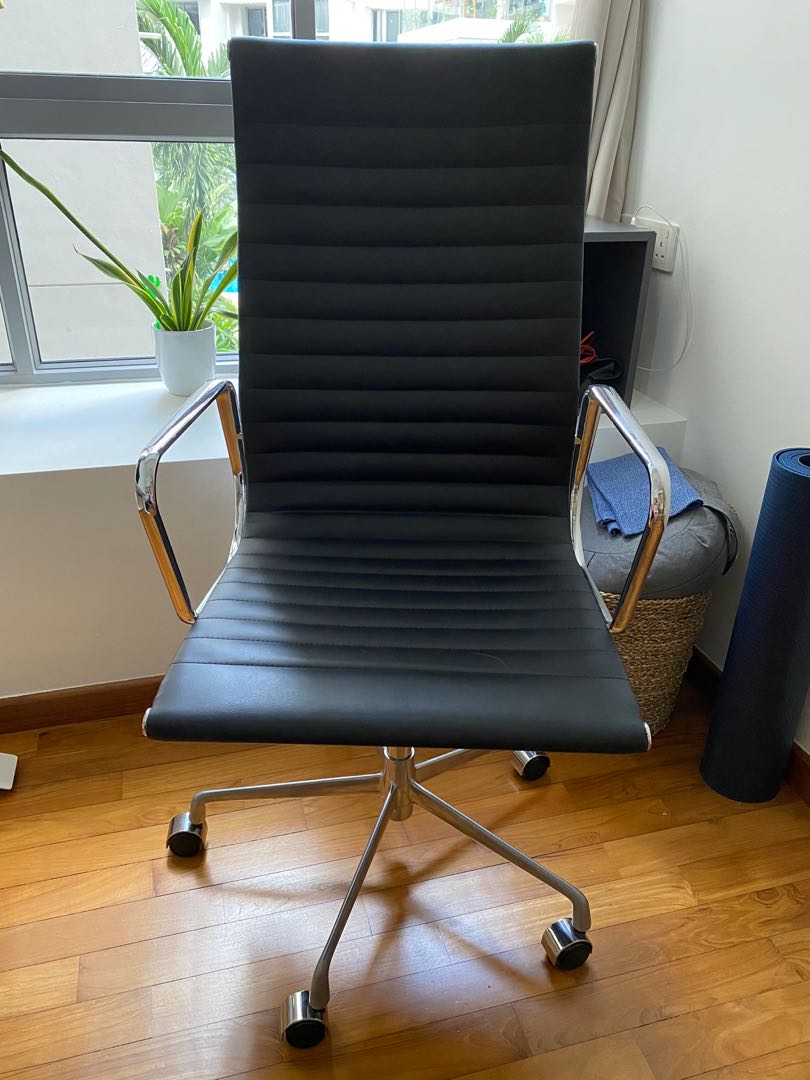 Modern Black Office Chair - Real leather, Furniture & Home Living ...