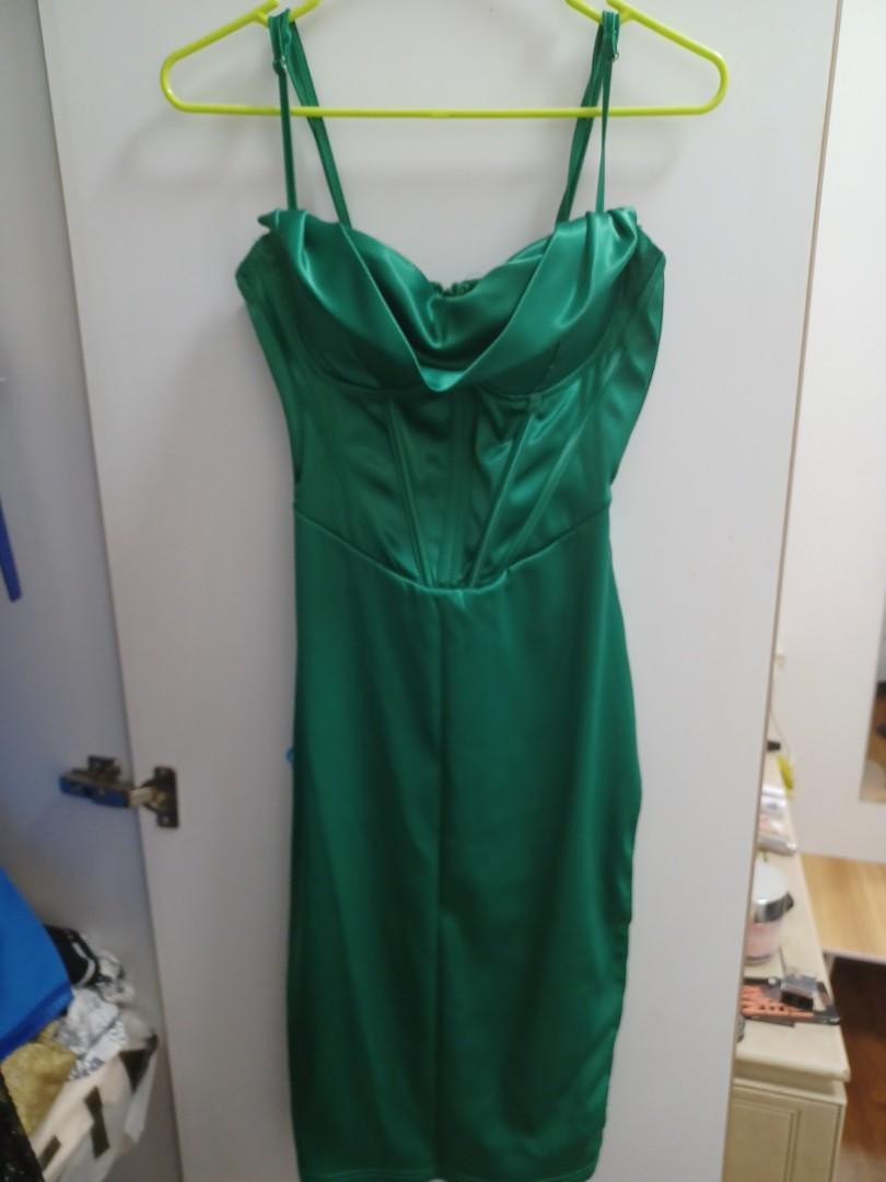 Parthea sold out emerald Green bodycon dress satin corset bustier ...