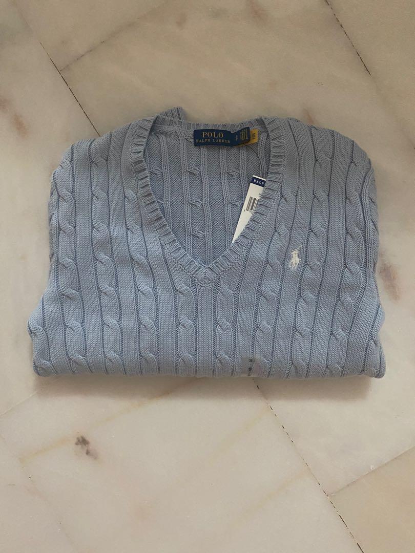 ralph lauren RARE light blue v neck sweater, Women's Fashion, Coats ...