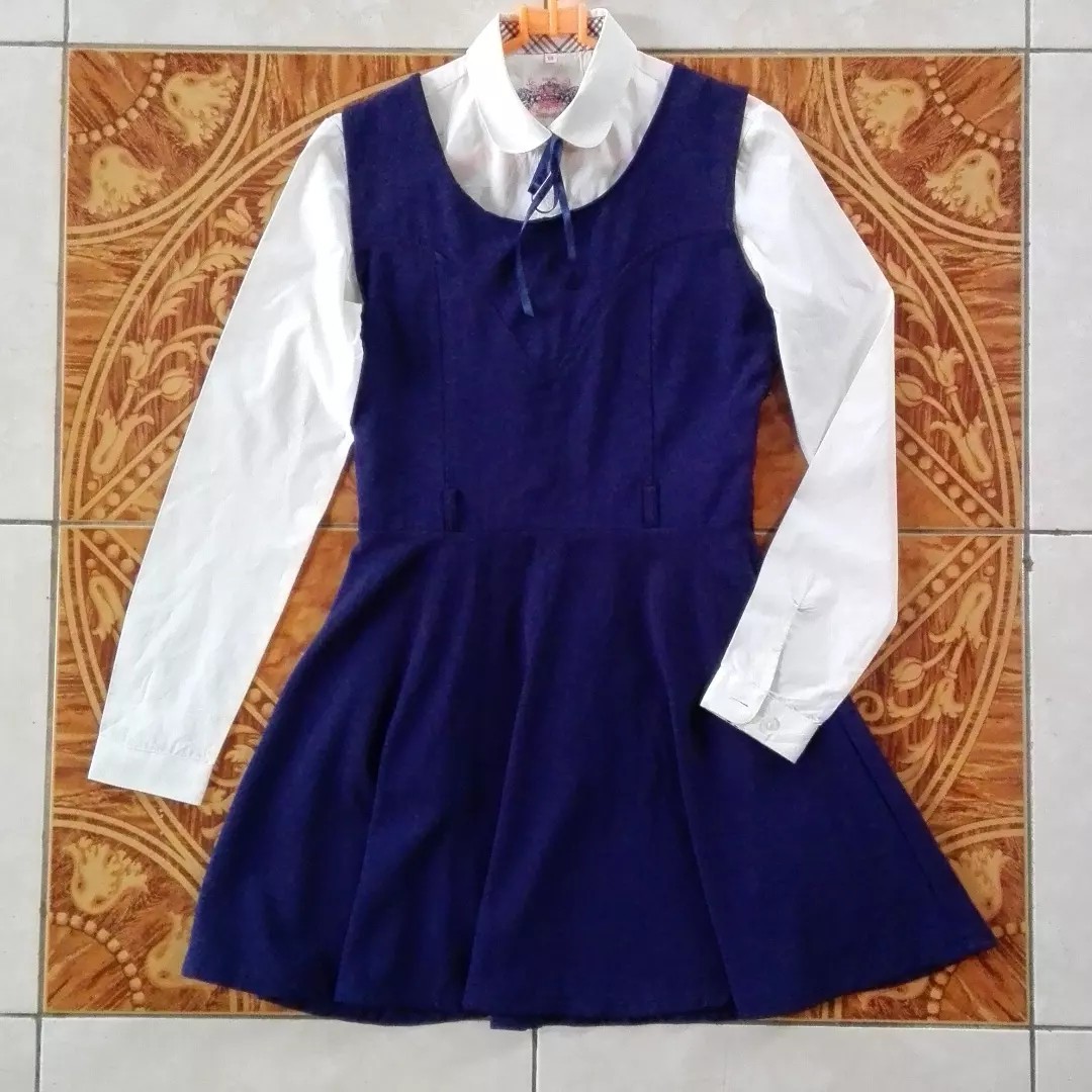(Set free pita) Long Seifuku Japanese Uniform, Navy, Fesyen Wanita ...