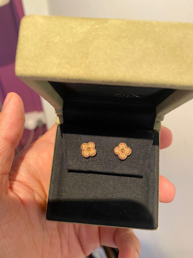 VCA Sweet Alhambra earrings hammered gold (RG), Women's Fashion ...