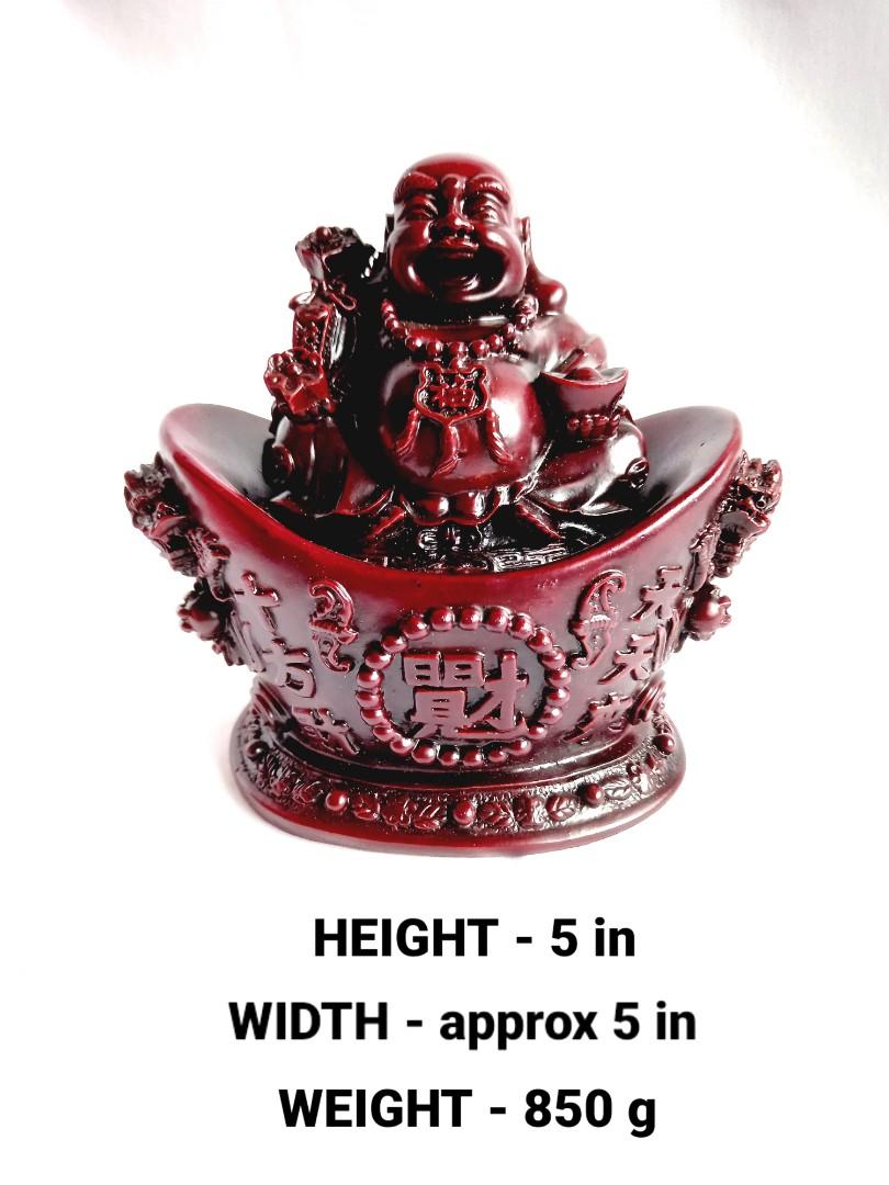Vintage XIANG LONG Laughing Buddha on a gold ingot figurine, resin, 5 ...