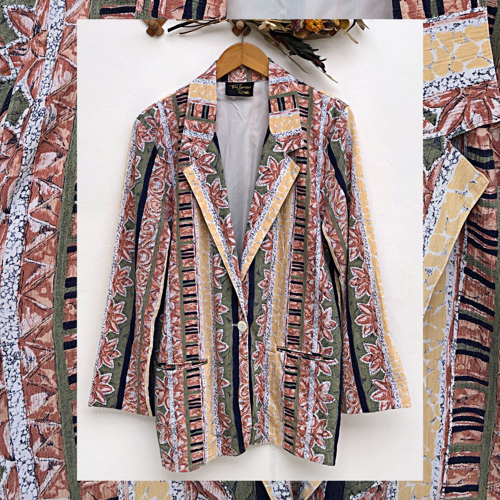 Vintage Toni Garment Designer Brand Floral Printed Pattern Boho Blazer ...