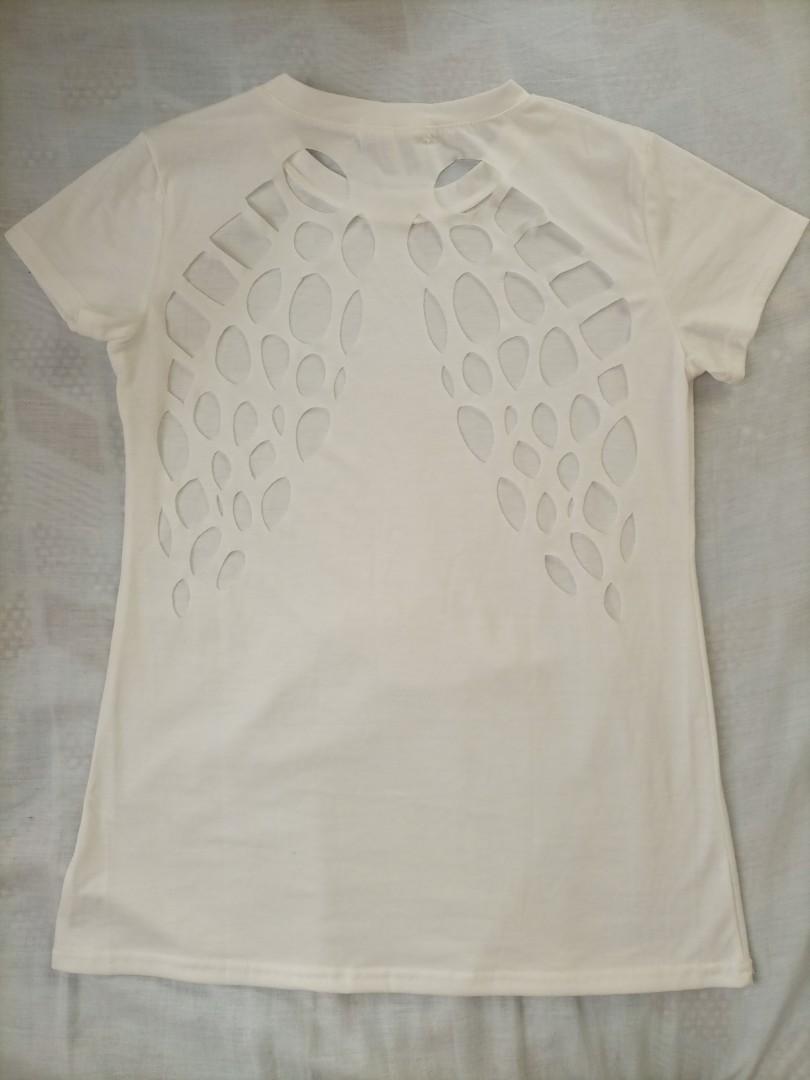 White Shirt with Back Holes Design, Women's Fashion, Tops, Shirts on ...