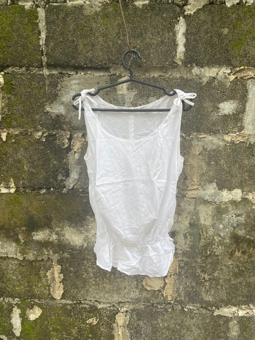 White spaghetti women’s blouse, Women's Fashion, Tops, Sleeveless on ...