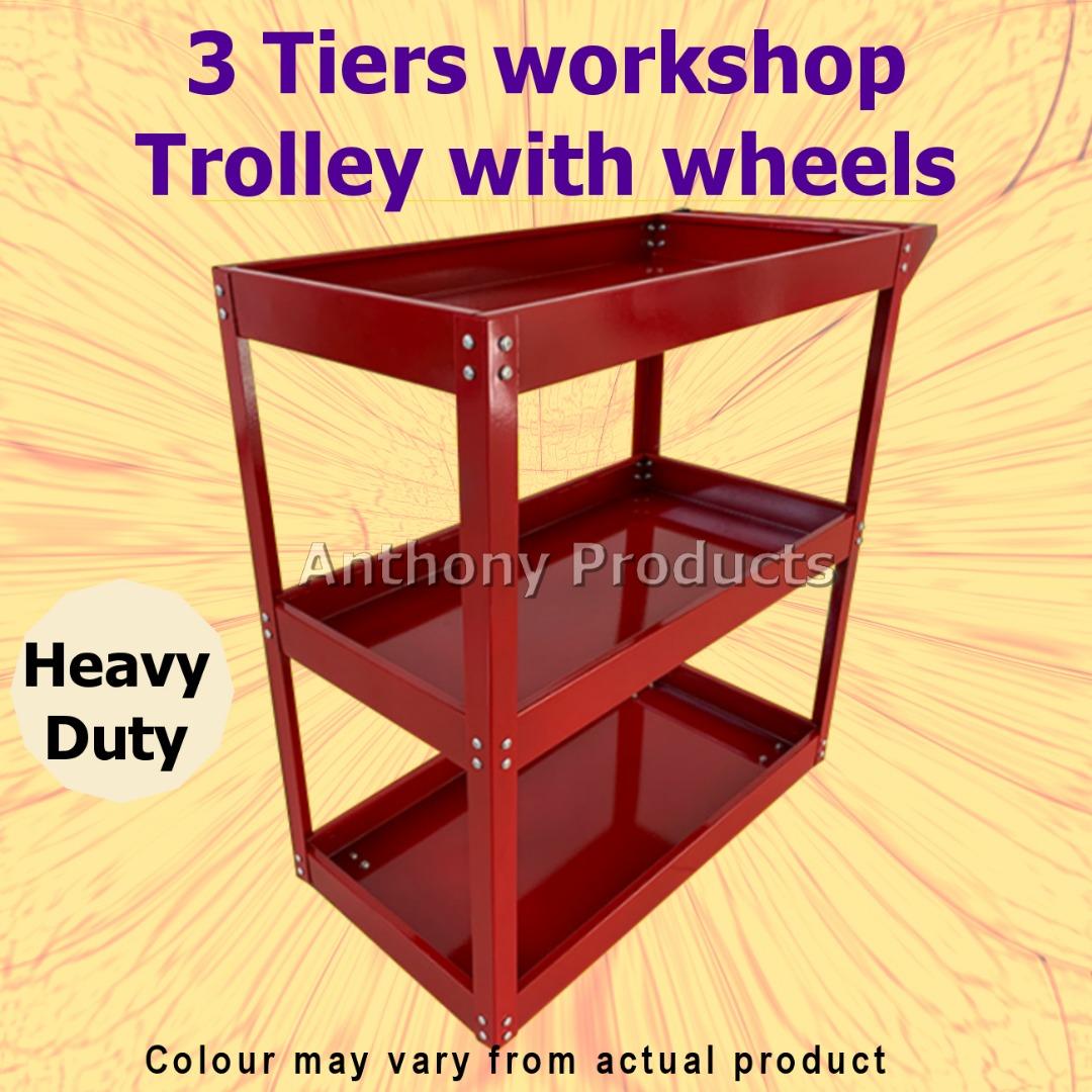 3 Tiers Garage Storage Heavy Duty Tools Trolley Cabinet Three Levels With 4wheels Furniture