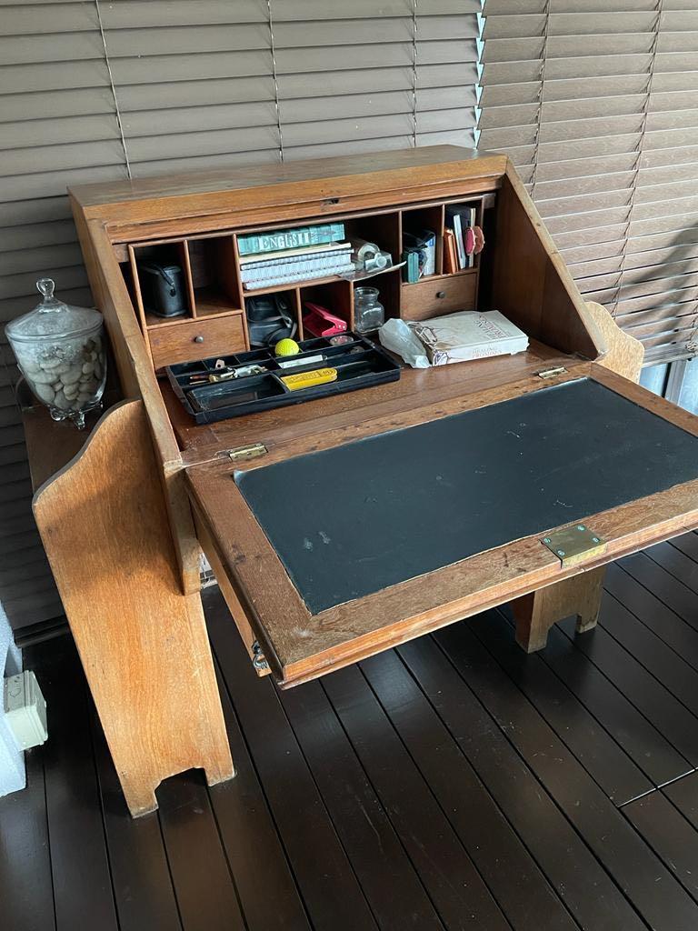 60s Vintage Antique Wooden Pull Down Desk, Furniture & Home Living ...