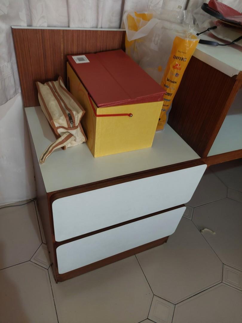 70s Formica White and Wood bedroom furniture wardrobe dressing table ...