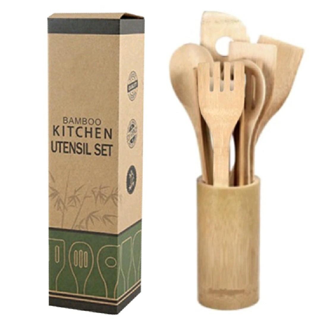 8pcs Eco Bamboo Kitchen Utensil Set Wooden Tool Kitchenware Bamboo ...