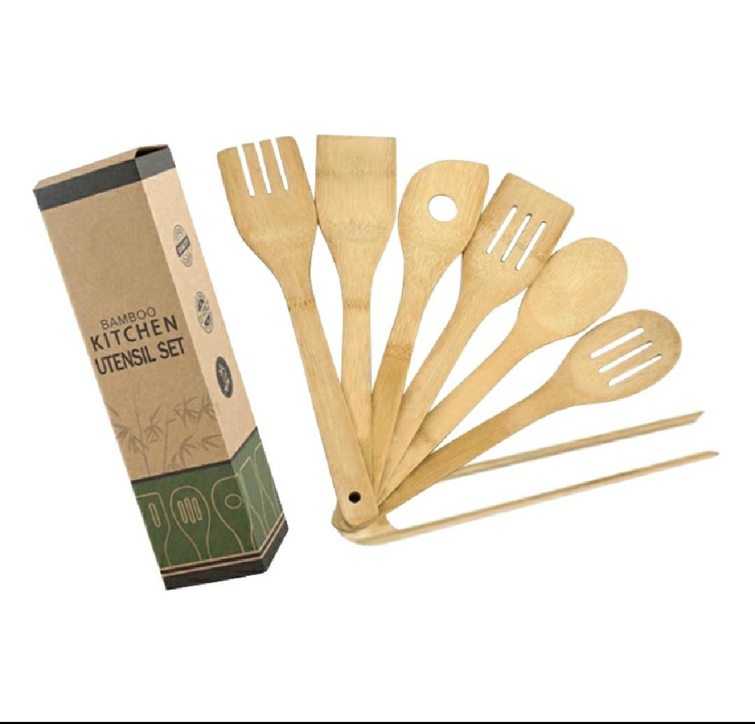 8pcs Eco Bamboo Kitchen Utensil Set Wooden Tool Kitchenware Bamboo ...