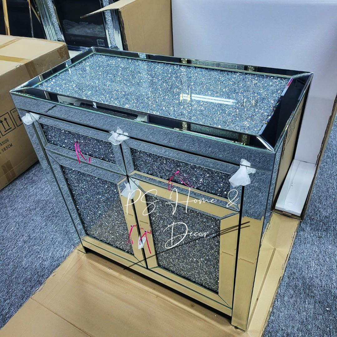[INSTOCK] Sparkly Stunning Mirrored Crushed Diamond Sideboard Cabinet ...
