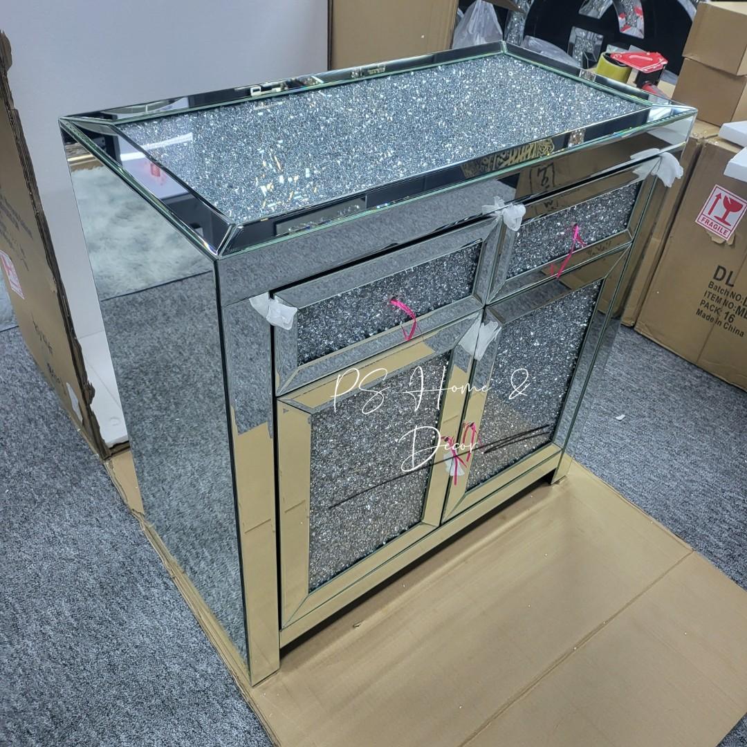 [Preorder] Sparkly Stunning Mirrored Crushed Diamond Sideboard Cabinet ...