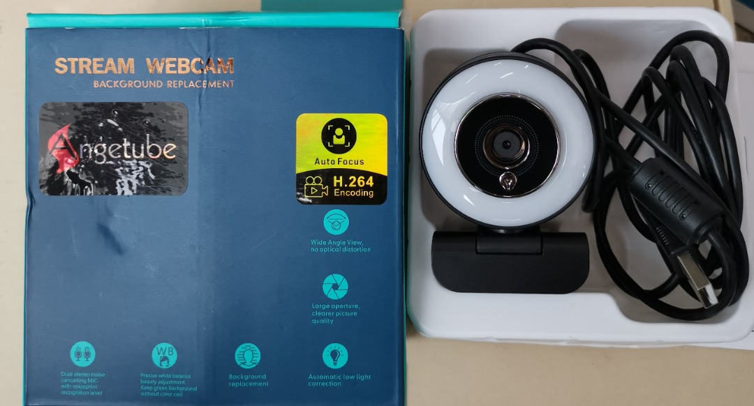 Angetube Streaming 1080P HD Webcam Built in Adjustable Ring Light and ...