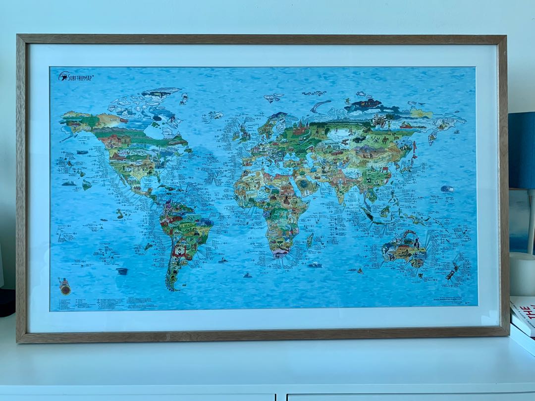 Awesome Maps - Surftrip Map with frame, Furniture & Home Living, Home ...