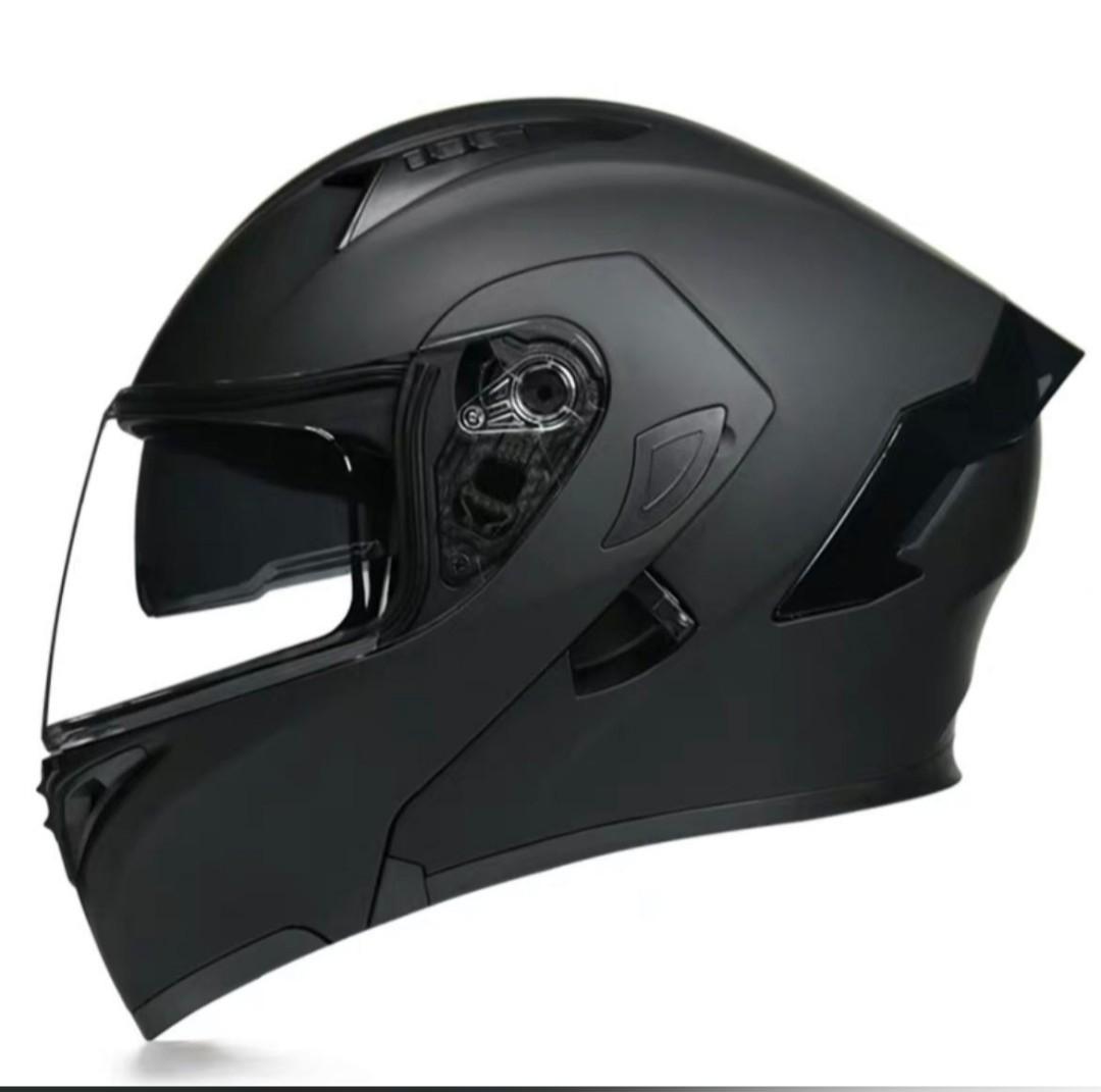 Black matt Full face Flip Up Modular helmet with double lens ...