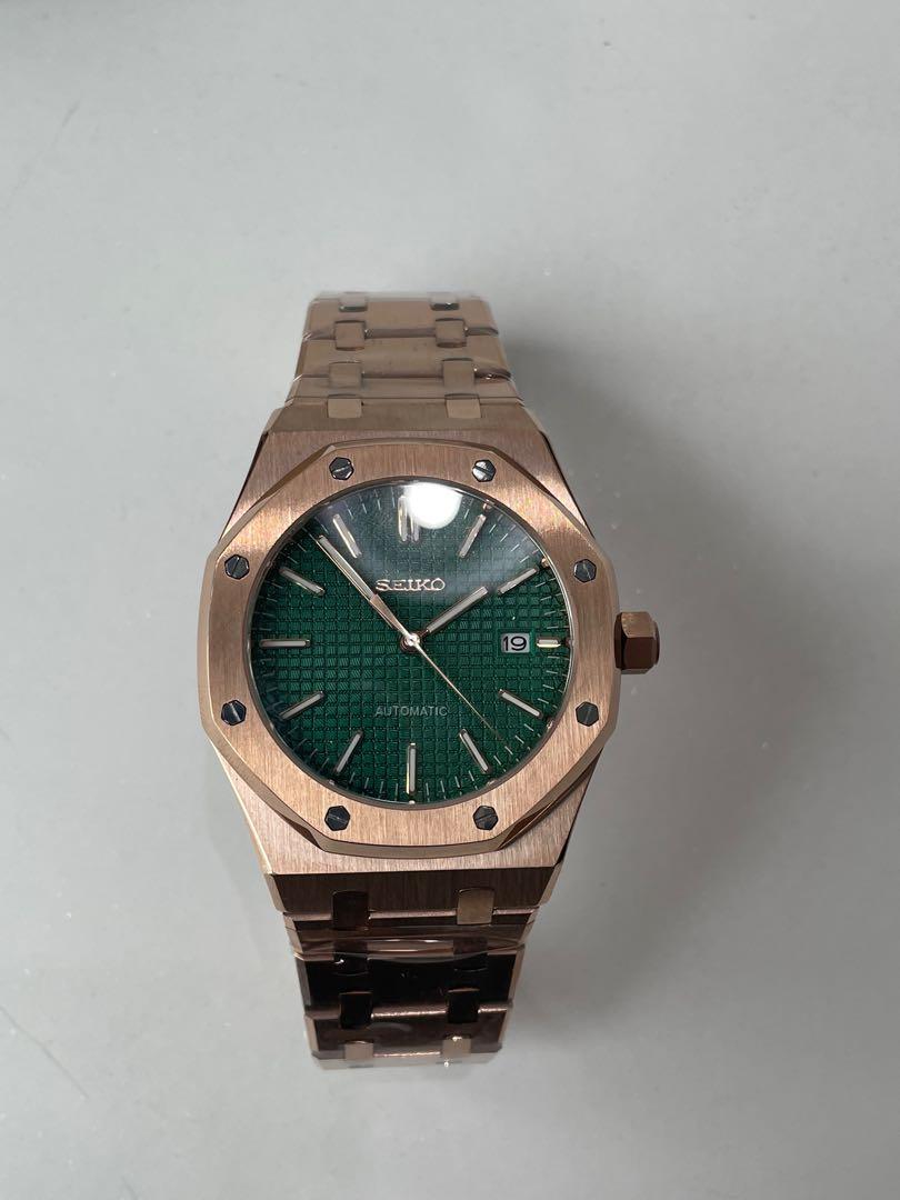 Custom Seiko Mod Rose Gold Green AP 42mm, Men's Fashion, Watches ...