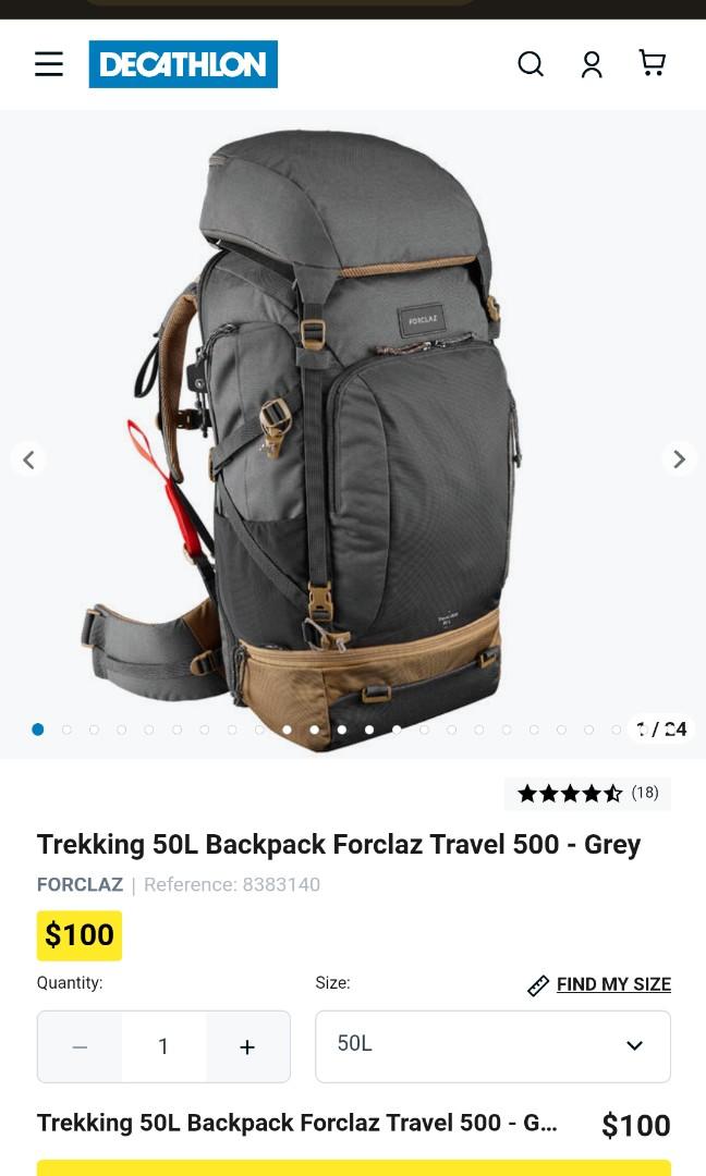 Decathlon Quechua 50L Backpack Forclaz Travel 500 - Grey, Men's Fashion, Bags, Backpacks on ...