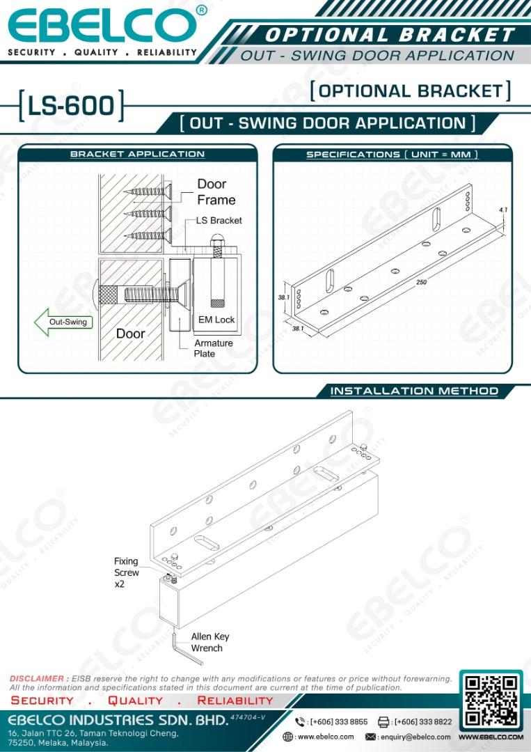 EBELCO L BRACKET for E600-LED LS-600, Furniture & Home Living, Security ...
