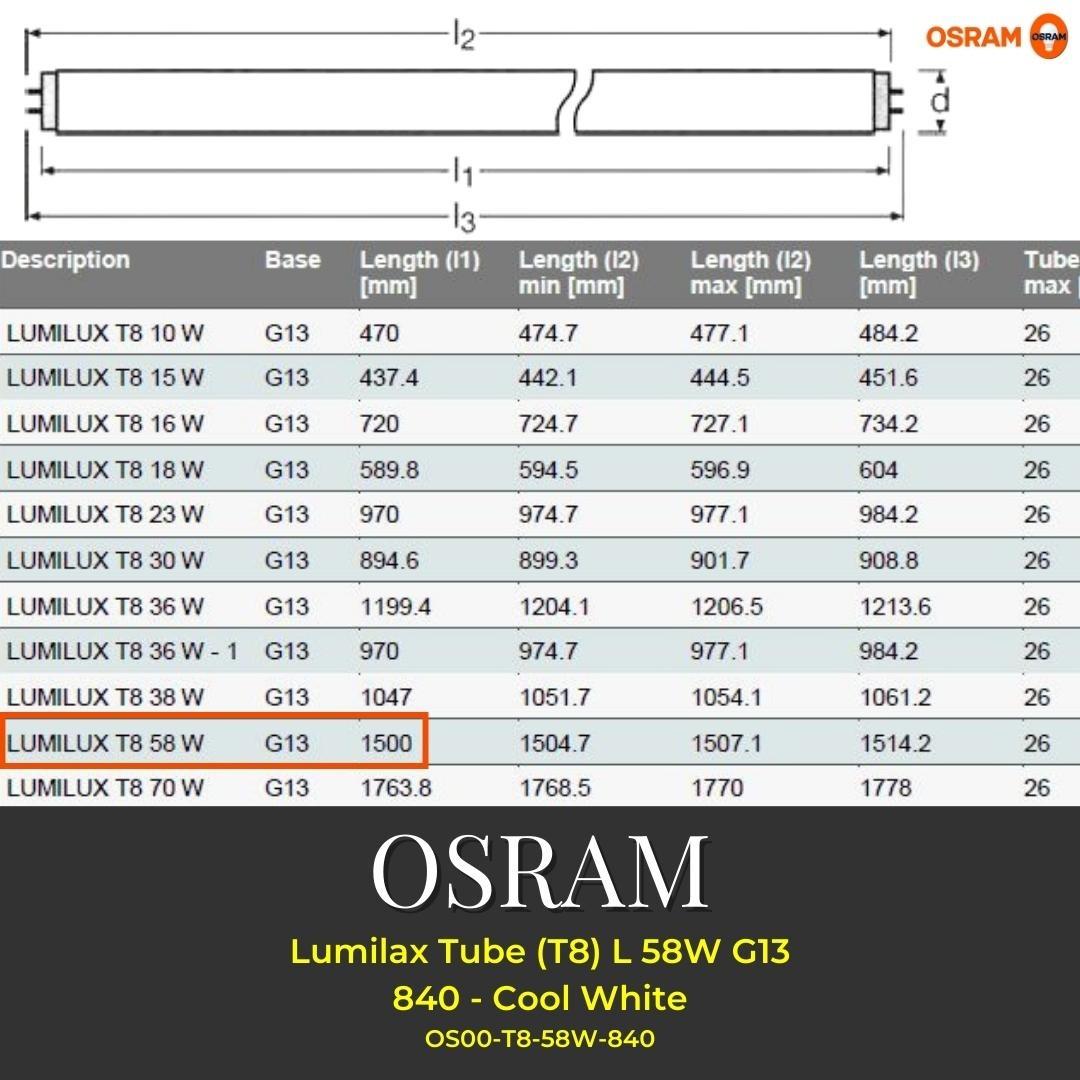 Osram Fluorescent Light Tube Lumilux T8 L 58W 840 G13 4000K Cool White, Furniture & Home Living ...