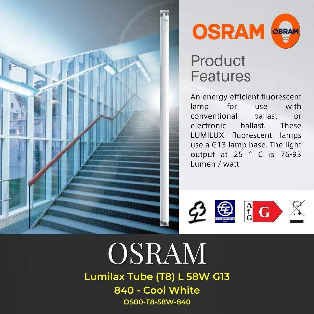 Osram Fluorescent Light Tube Lumilux T8 L 58W 840 G13 4000K Cool White ...