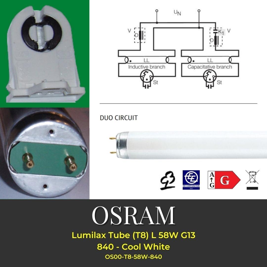 Osram Fluorescent Light Tube Lumilux T8 L 58W 840 G13 4000K Cool White ...