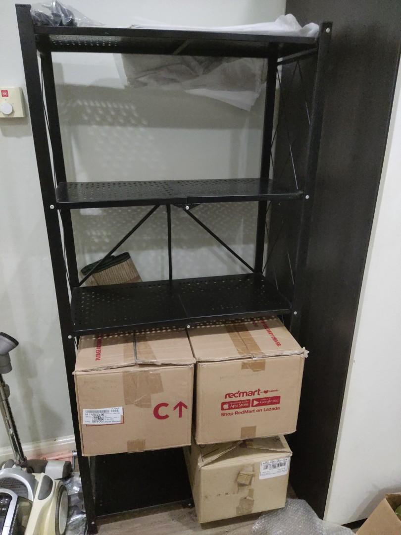 Folding steel 5-tier storage rack shelf with wheels, Furniture & Home ...