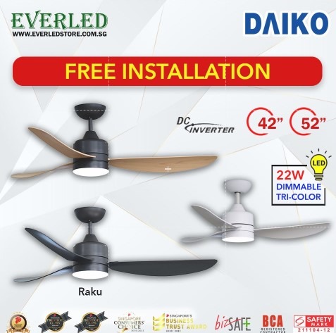 [FREE INSTALLATION] DAIKO Raku 42"/ 52" Ceiling Fan (with DIMMABLE Tri ...