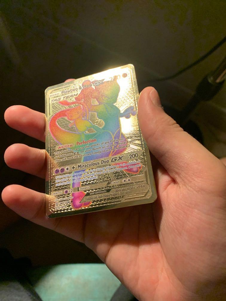 Mewtwo and Mew GX Gold Metal Shiny Rainbow rare, Hobbies & Toys, Toys ...