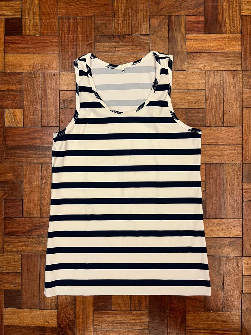 Navy Striped Sailor Top, Women's Fashion, Tops, Sleeveless on Carousell