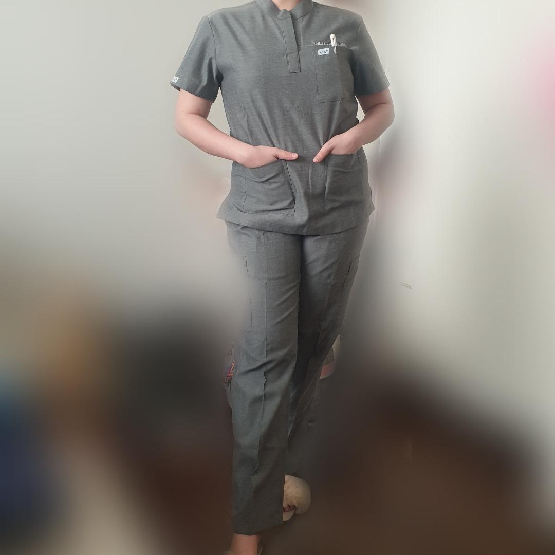 OTG CHAMBRAY CHINESE COLLAR SCRUBS SET (LARGE), Women's Fashion ...