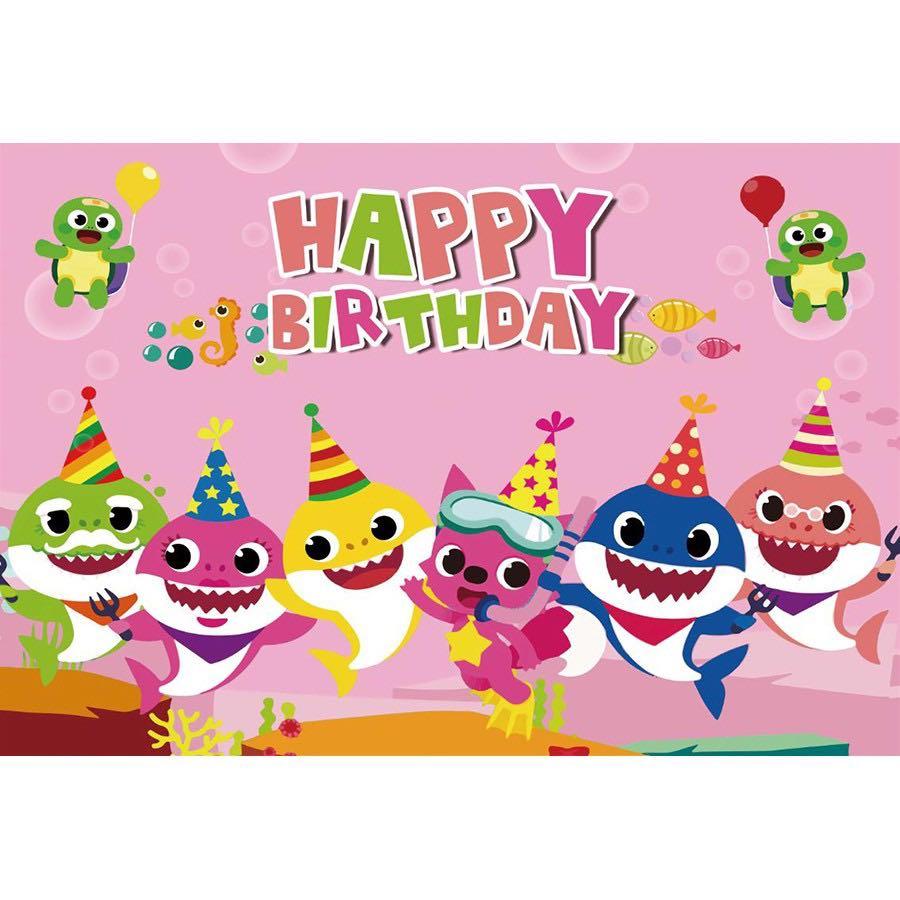 150x100cm Pink Baby Shark Happy Birthday Backdrop Photography Poster ...